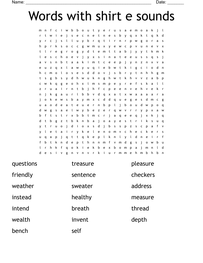 Words With Shirt E Sounds Word Search WordMint