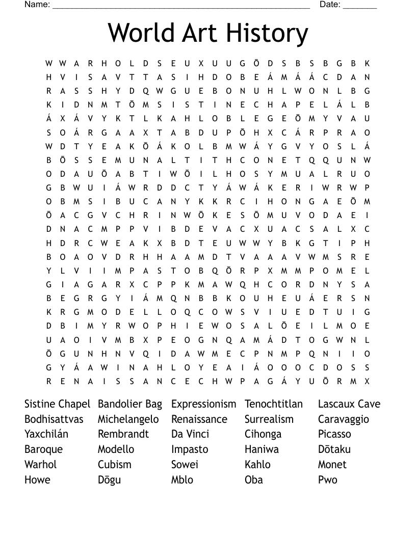 World Art History Word Search WordMint
