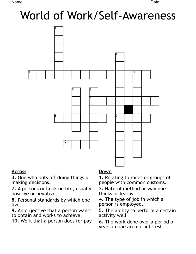 World of Work/Self-Awareness Crossword - WordMint