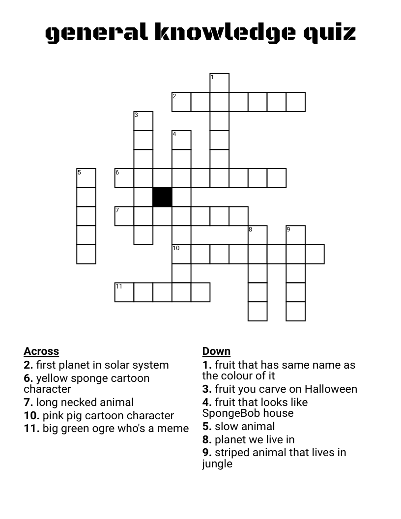 general knowledge quiz Crossword - WordMint