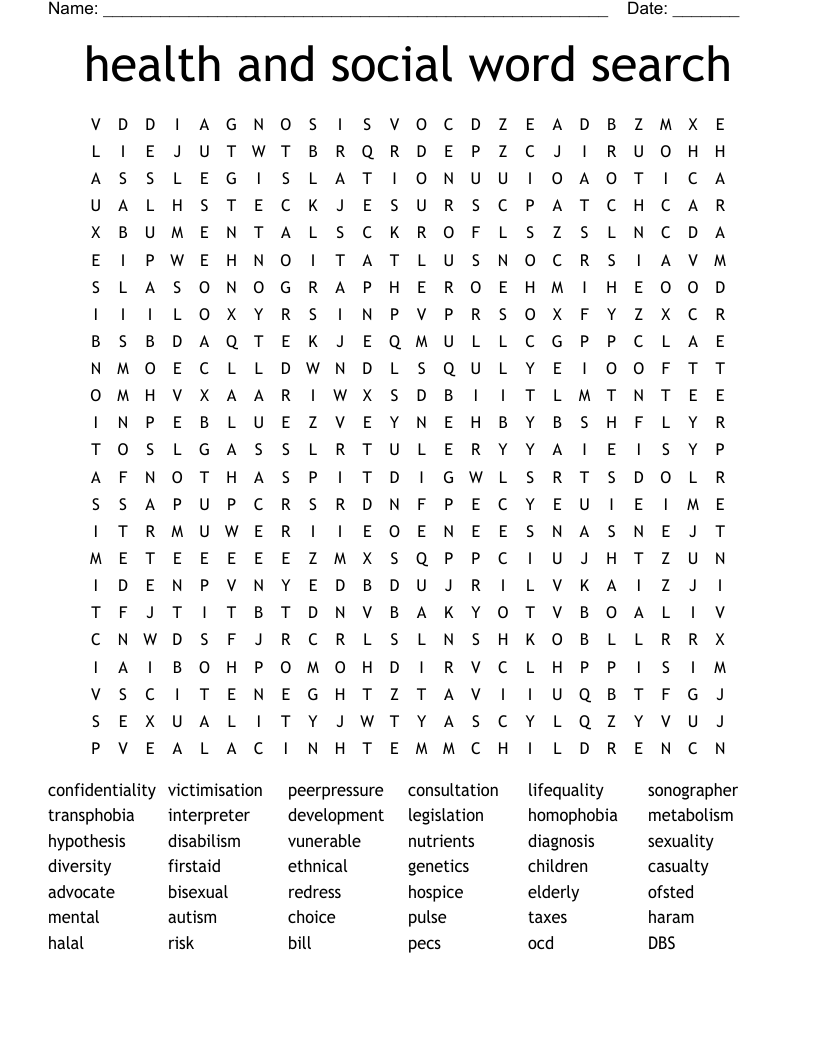 health and social word search - WordMint