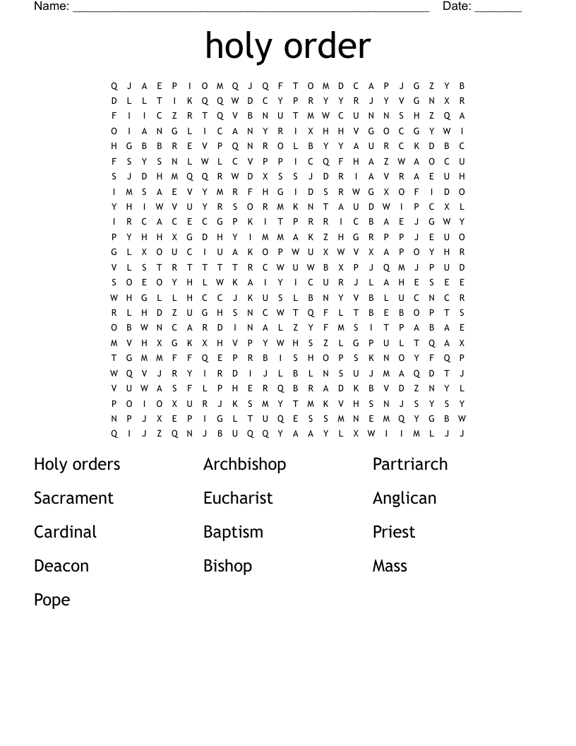 holy order Word Search - WordMint