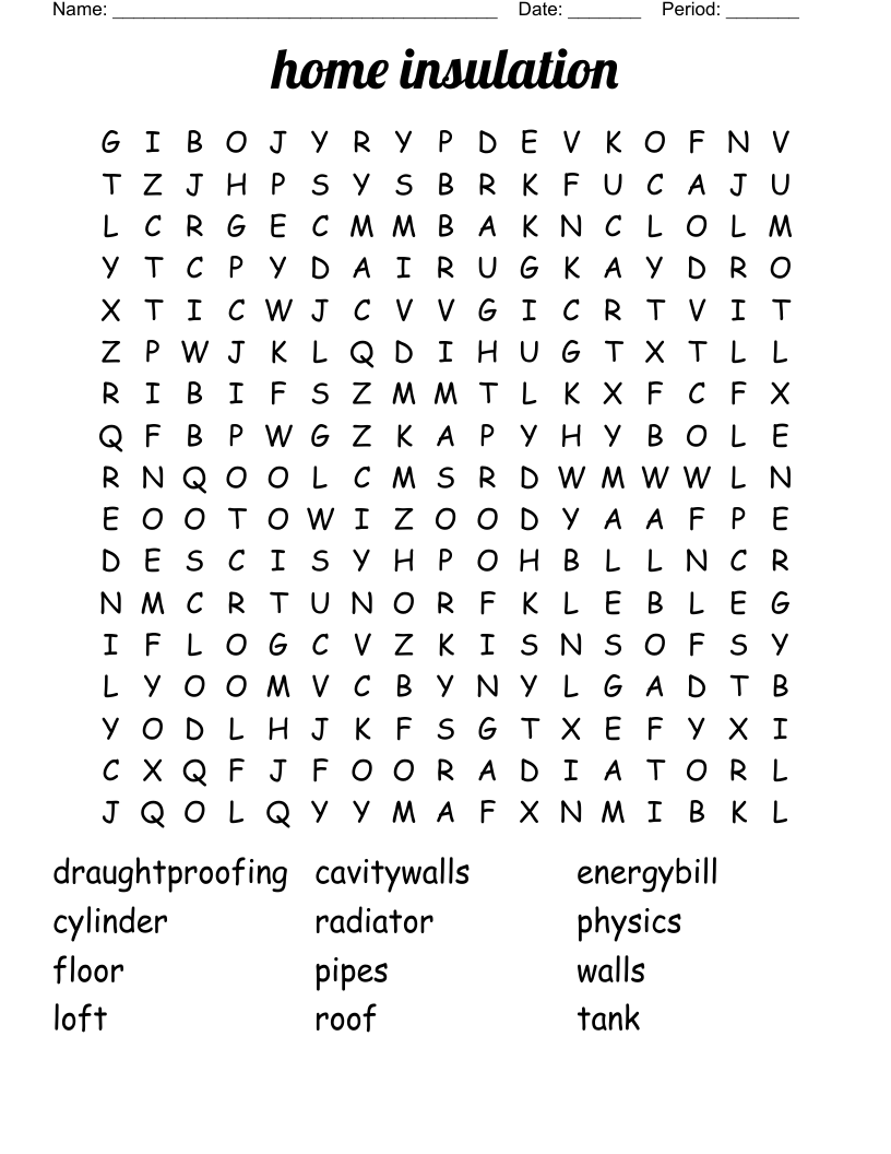 home insulation Word Search - WordMint