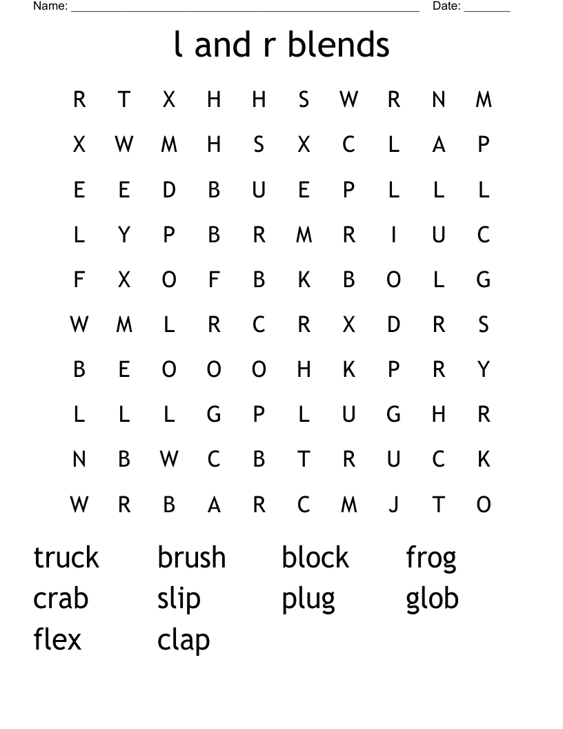 l and r blends Word Search - WordMint