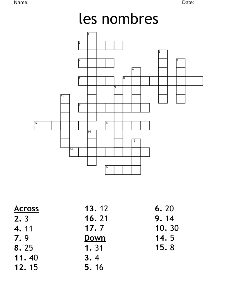 les nombres Crossword - WordMint