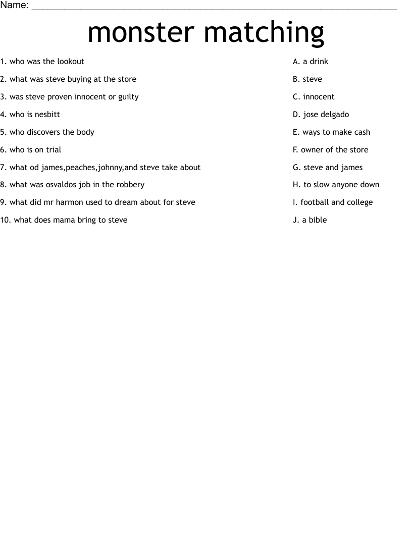 monster matching Worksheet - WordMint