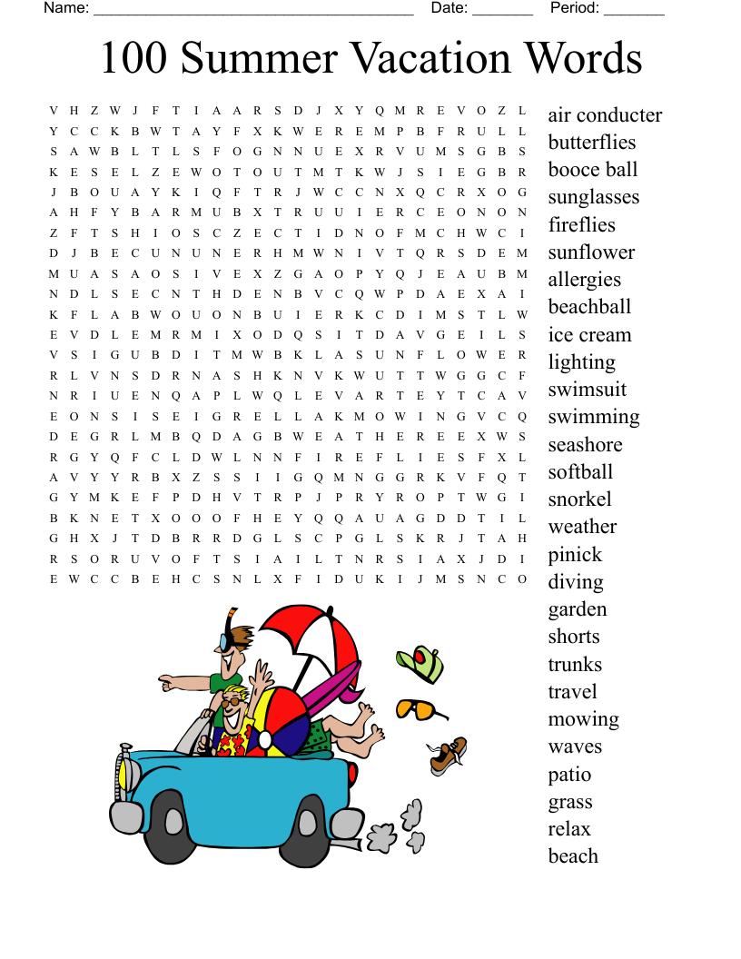 Summer Vacation Word Scramble WordMint