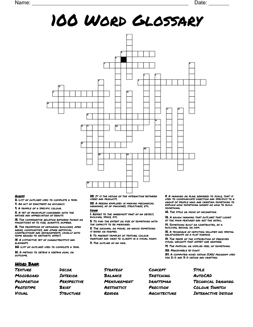 100 Word Glossary Crossword - WordMint