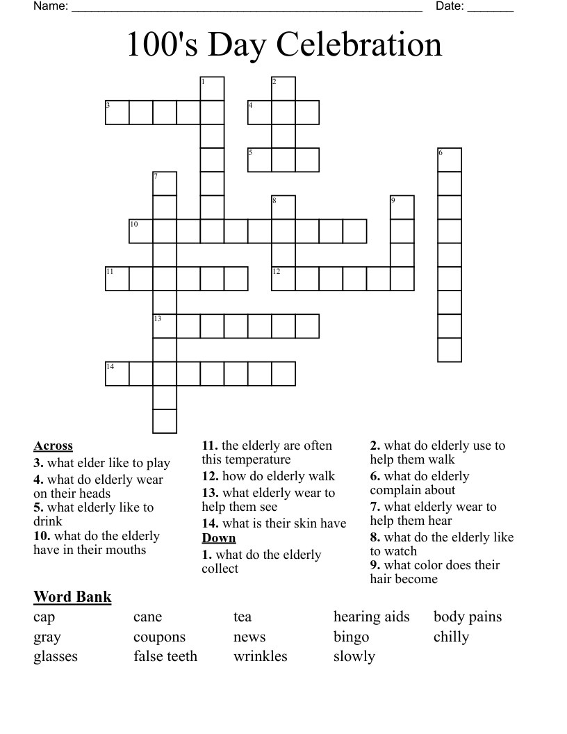 100's Day Celebration Crossword - WordMint