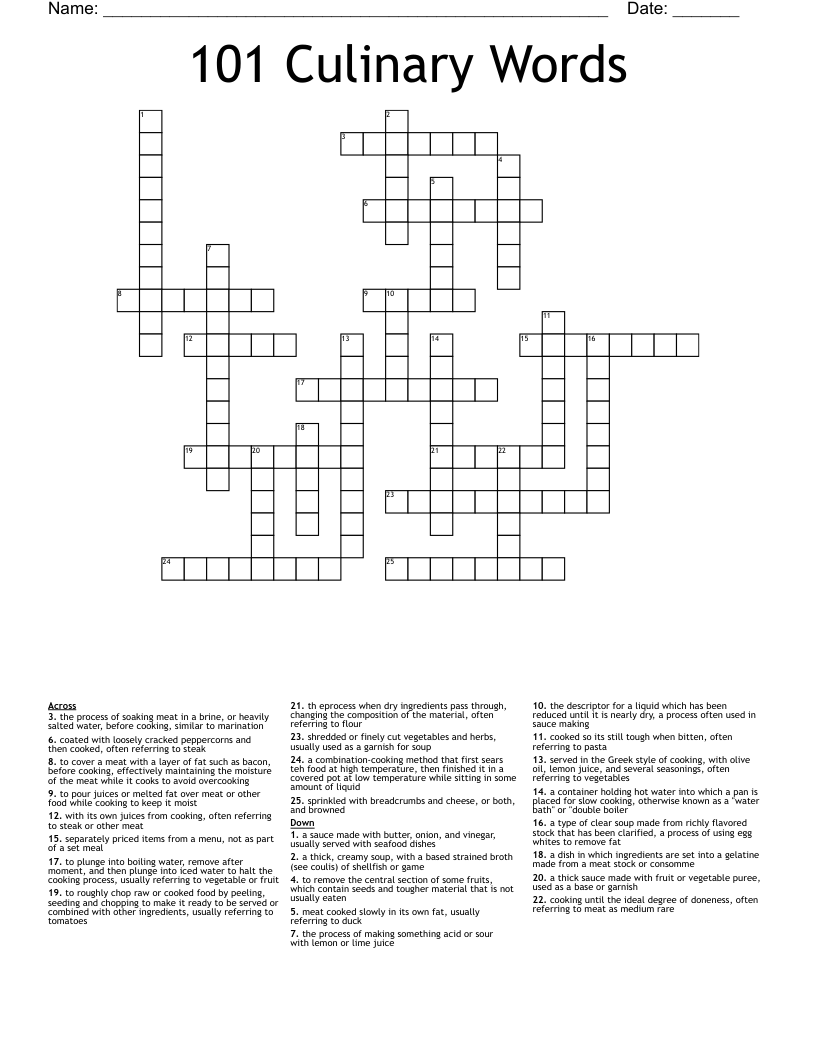 101 Culinary Words Crossword WordMint