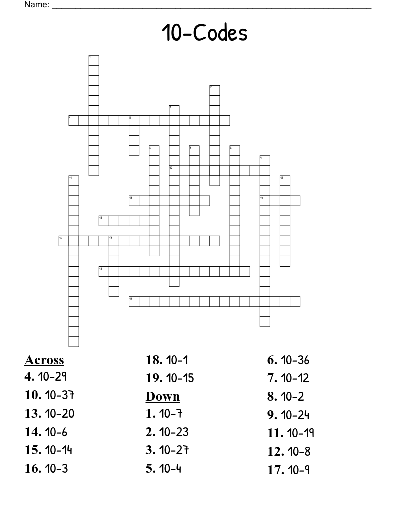 10 Codes Crossword WordMint