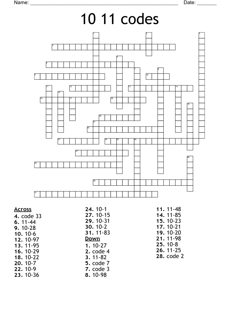 10 11 Codes Crossword WordMint