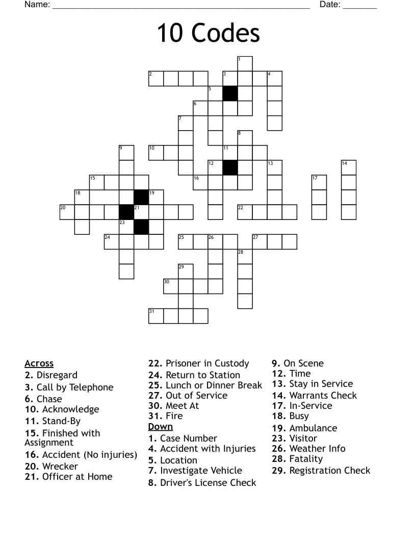 10 Codes Crossword WordMint