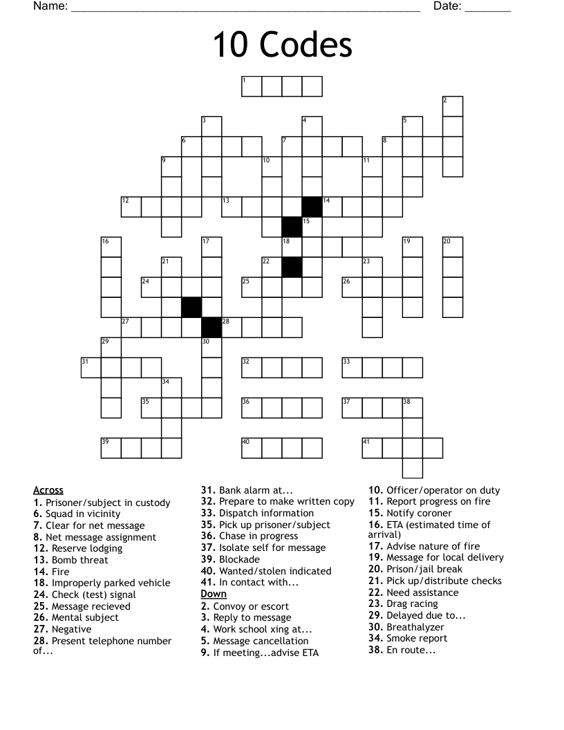 10 Codes Crossword WordMint