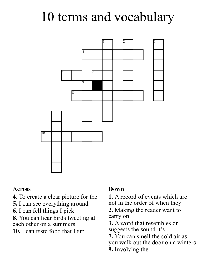 10 terms and vocabulary Crossword - WordMint