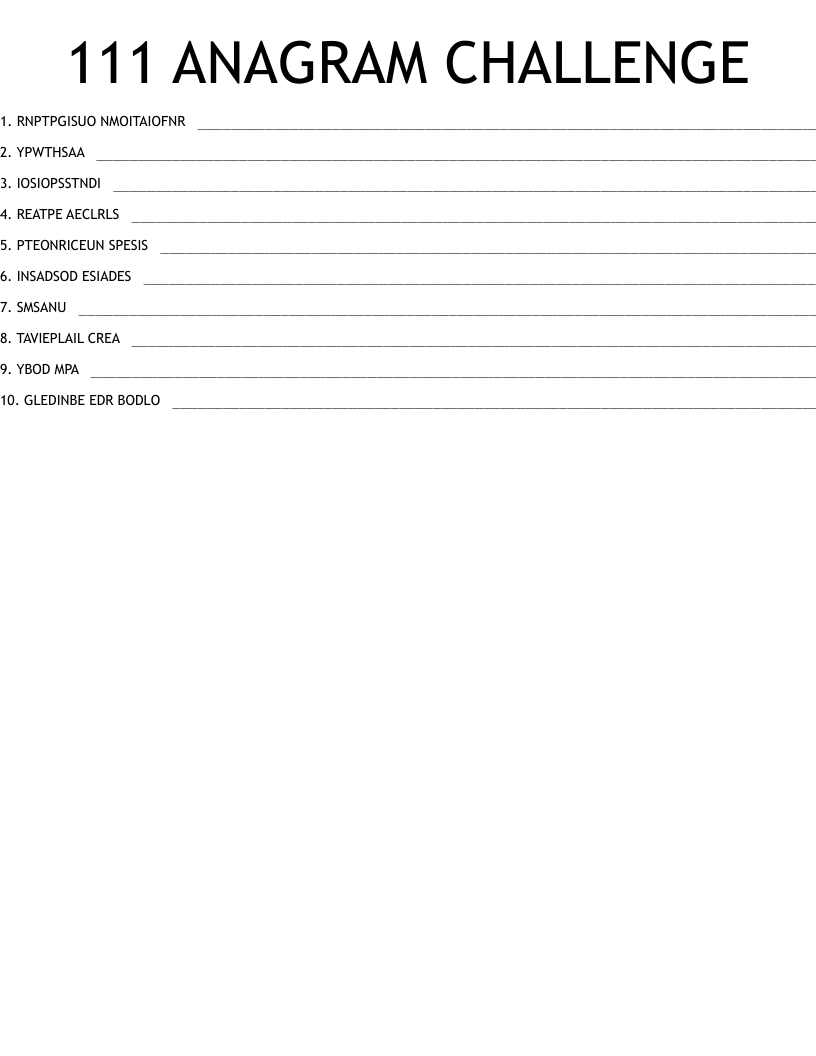 111 ANAGRAM CHALLENGE Word Scramble - WordMint