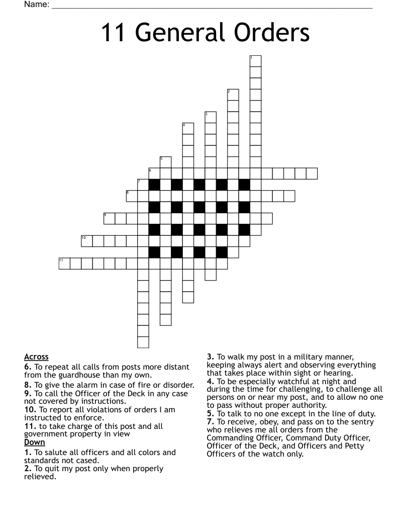 11 General Orders Crossword WordMint