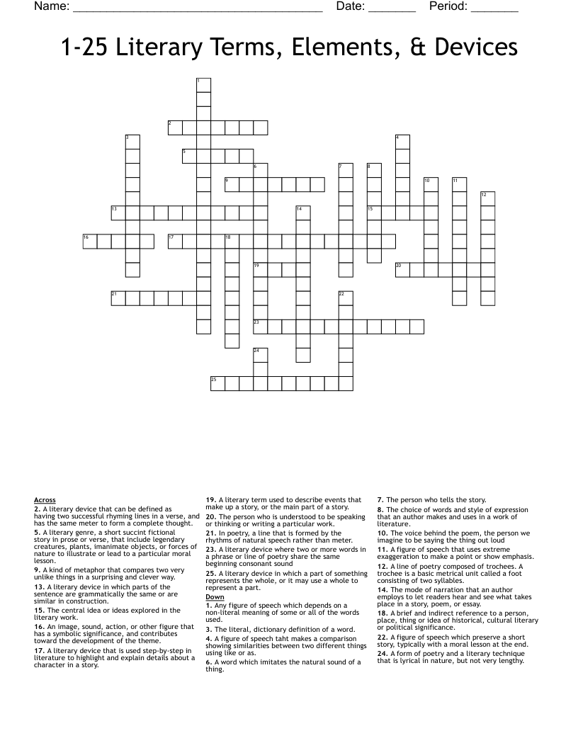 1-25 Literary Terms, Elements, & Devices Crossword - WordMint