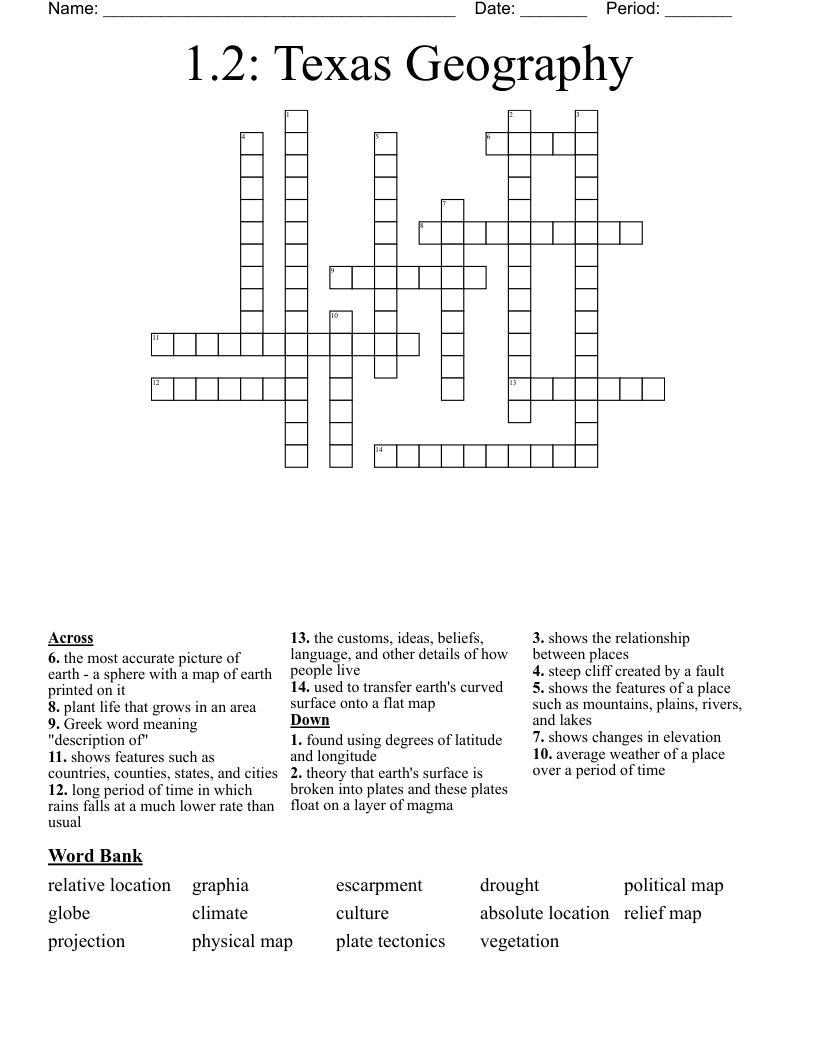 1.2: Texas Geography Crossword - WordMint