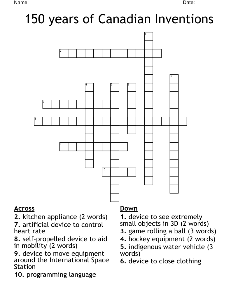 150 years of Canadian Inventions Crossword - WordMint
