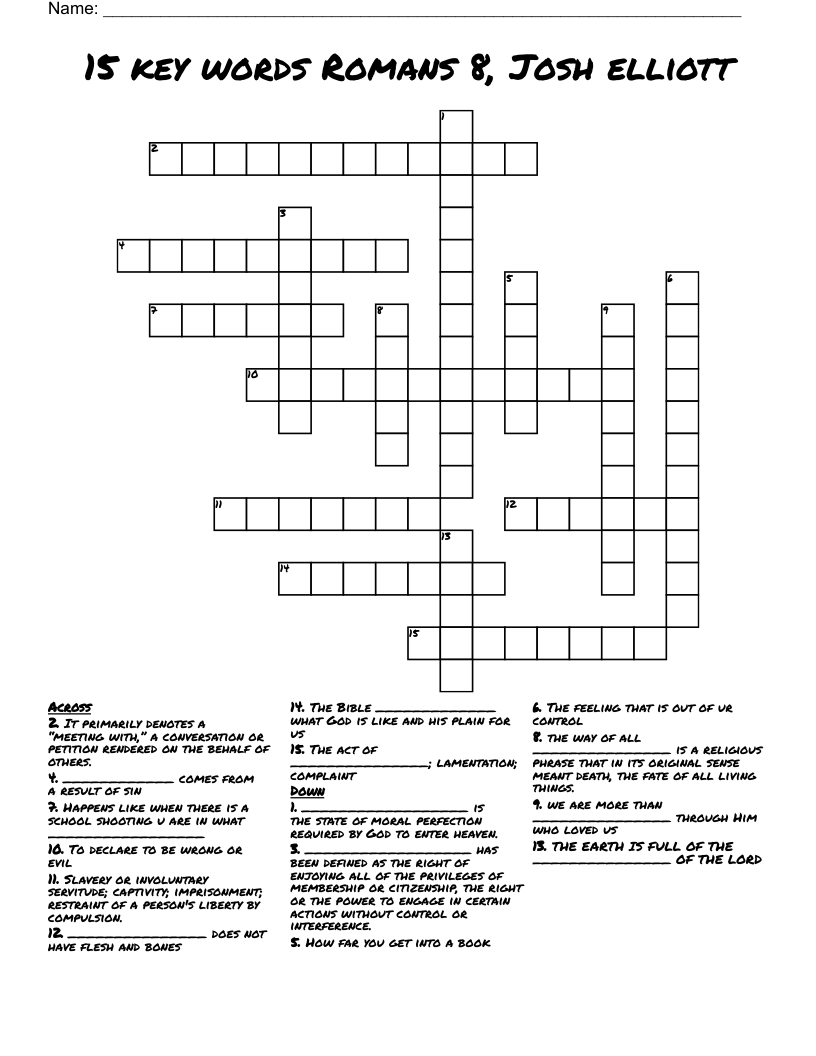 15 key words Romans 8, Josh elliott Crossword - WordMint