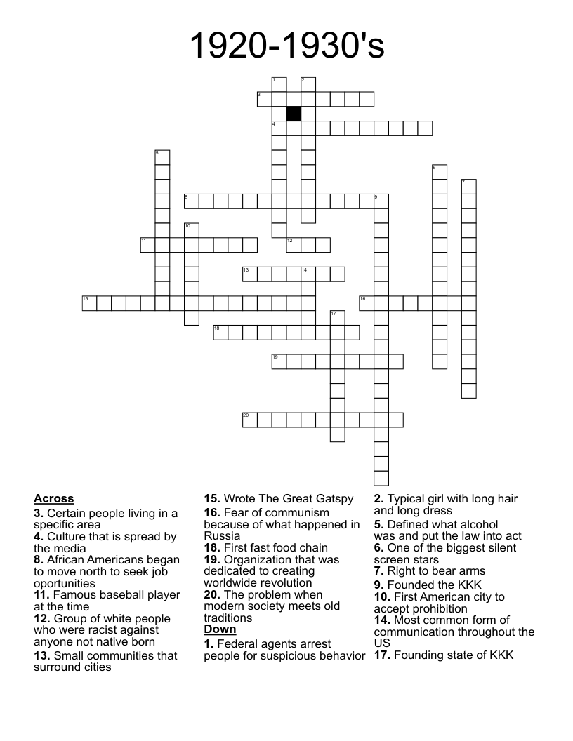 1920-1930's Crossword - WordMint