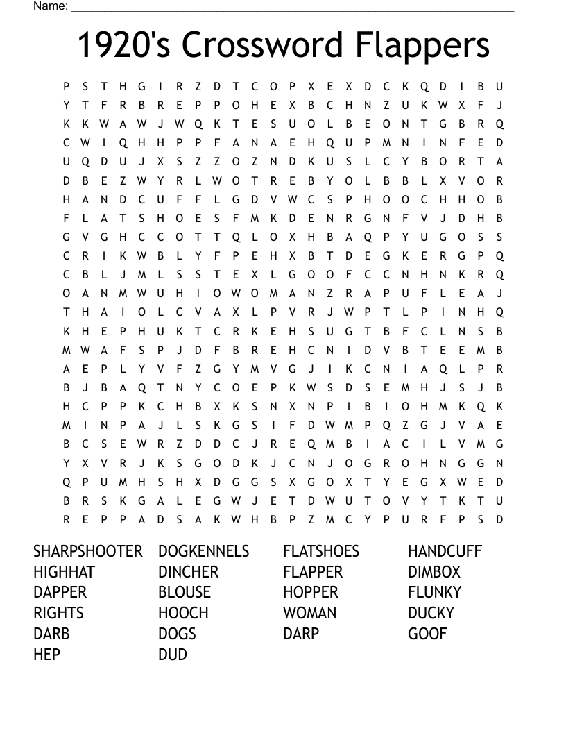 1920's Crossword Flappers Word Search - WordMint