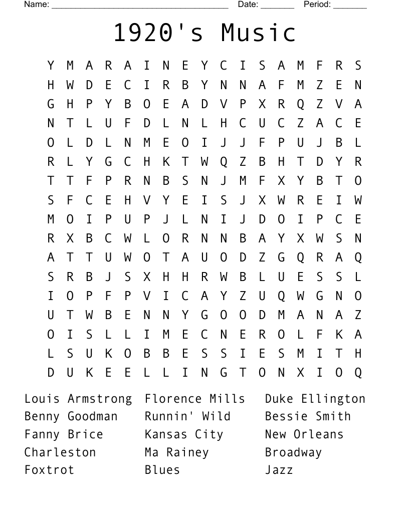 1920 s Music Word Search WordMint