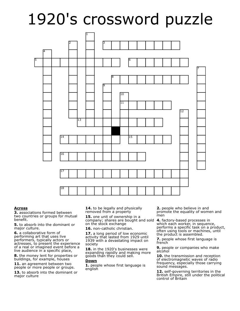 1920's crossword puzzle - WordMint