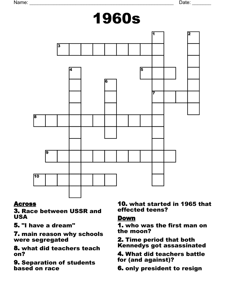 1960s Crossword WordMint