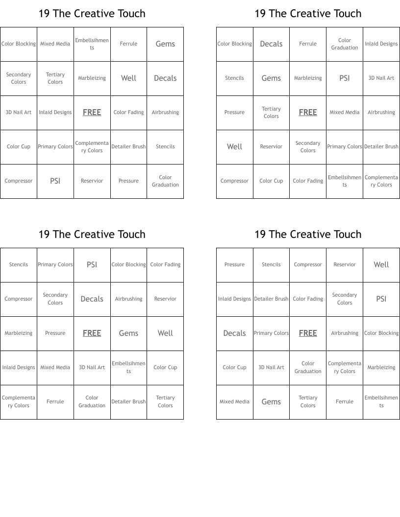 19 The Creative Touch Bingo Cards - WordMint