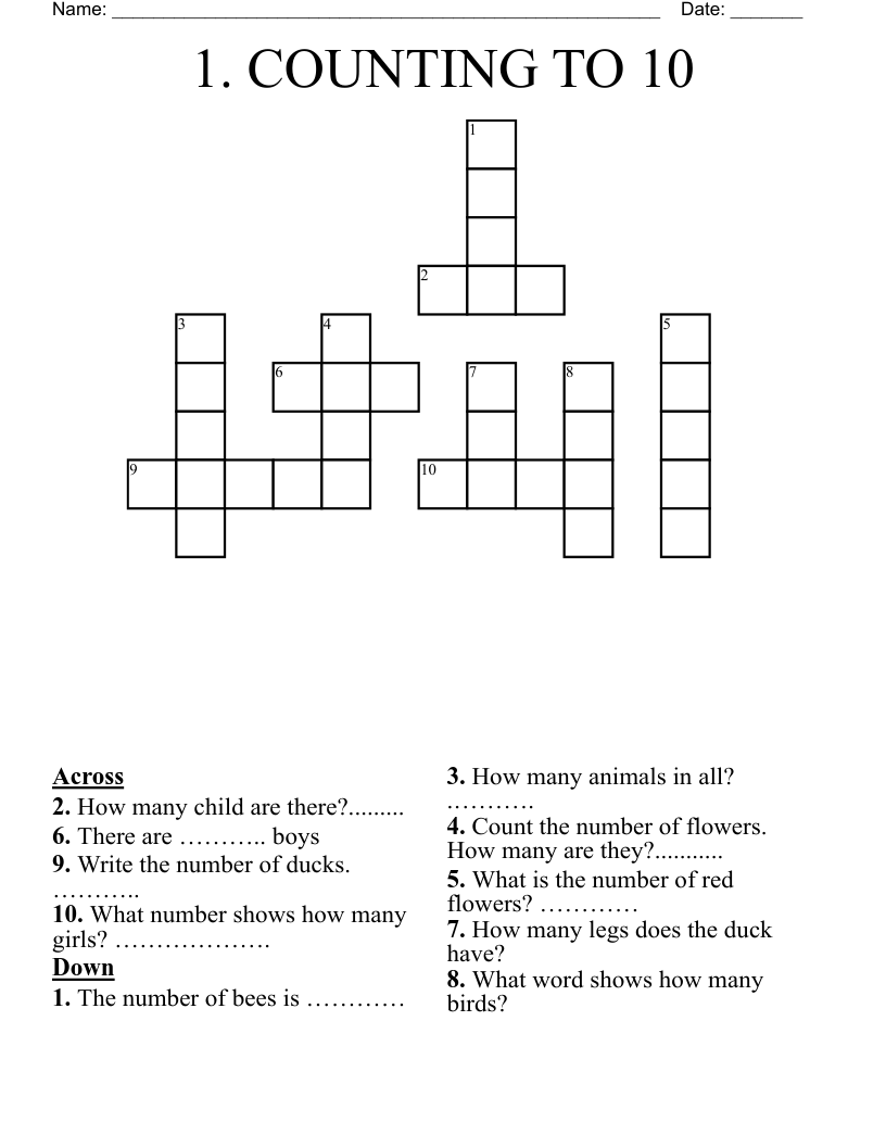1. COUNTING TO 10 Crossword - WordMint