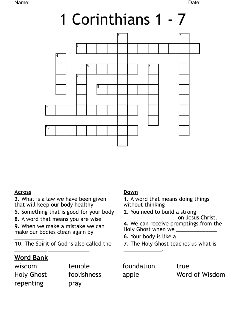 1 Corinthians 1 - 7 Crossword - WordMint