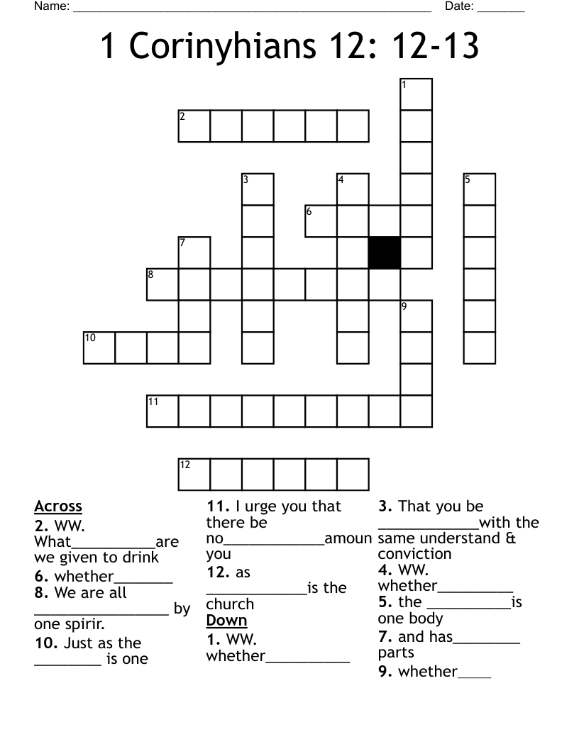 1 Corinyhians 12: 12-13 Crossword - WordMint