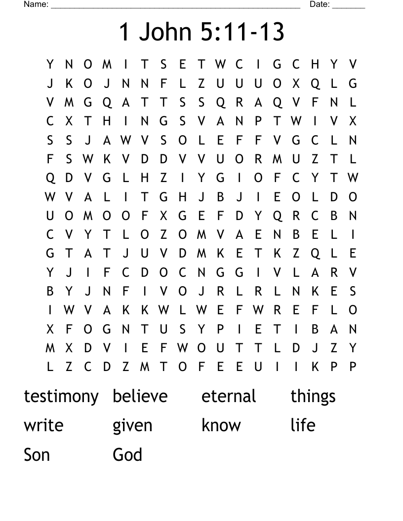 1 John 5 11 13 Word Search WordMint
