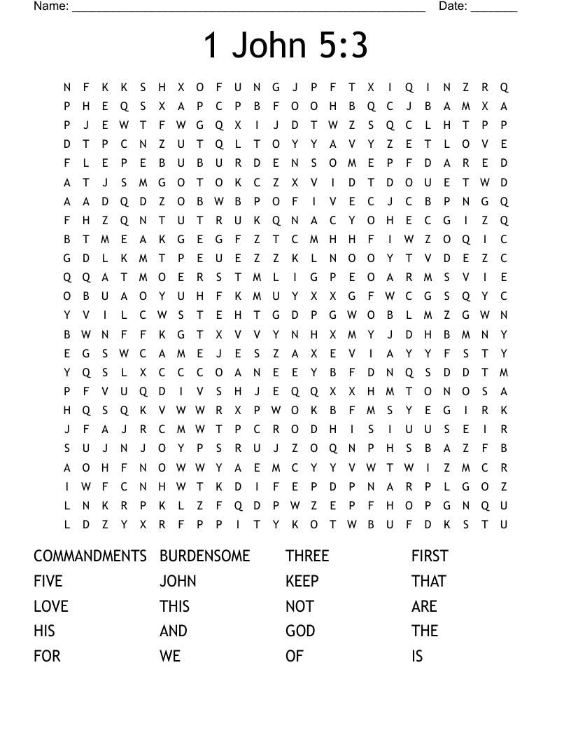 1 John 5 3 Word Search WordMint