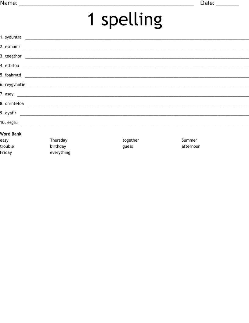 1 spelling Word Scramble - WordMint