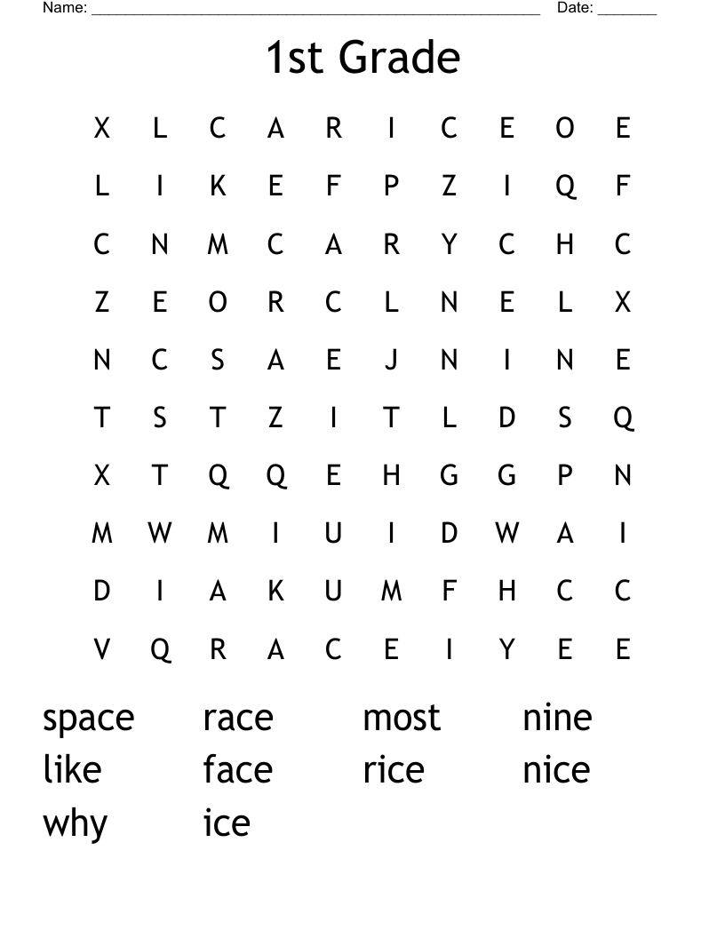 1st Grade Word Search - WordMint
