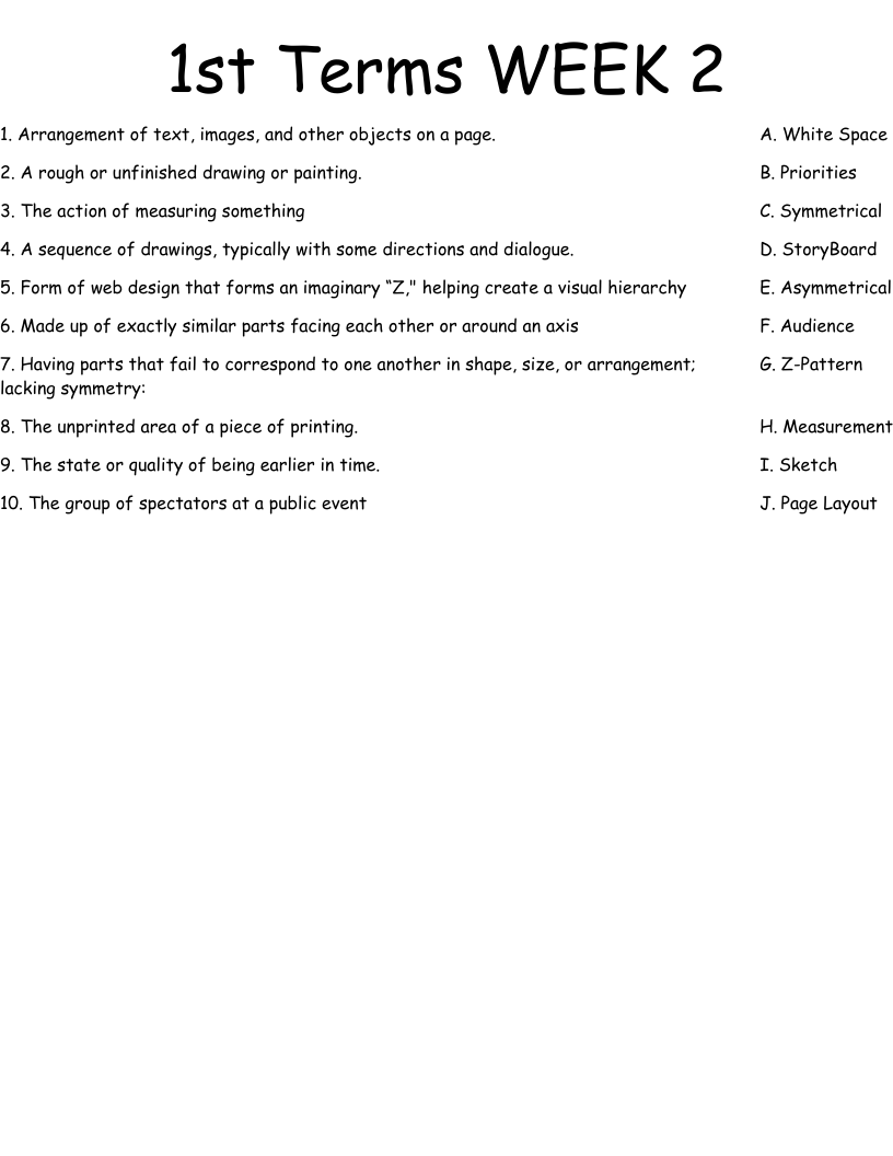 1st Terms WEEK 2 Worksheet - WordMint
