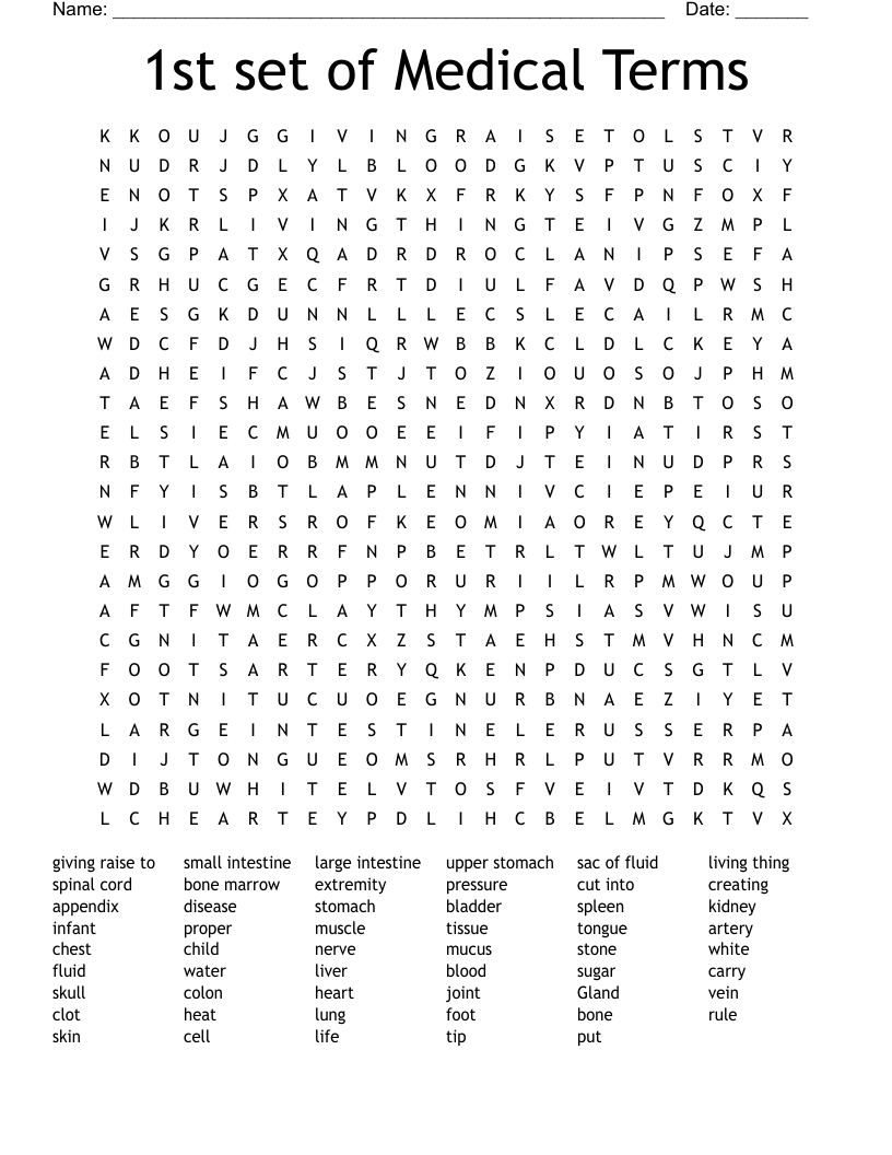 1st Set Of Medical Terms Word Search WordMint