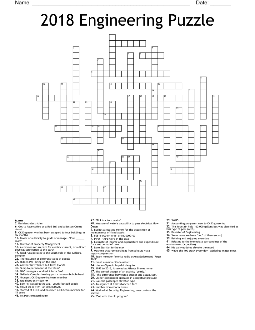 2018 Engineering Puzzle Crossword - WordMint