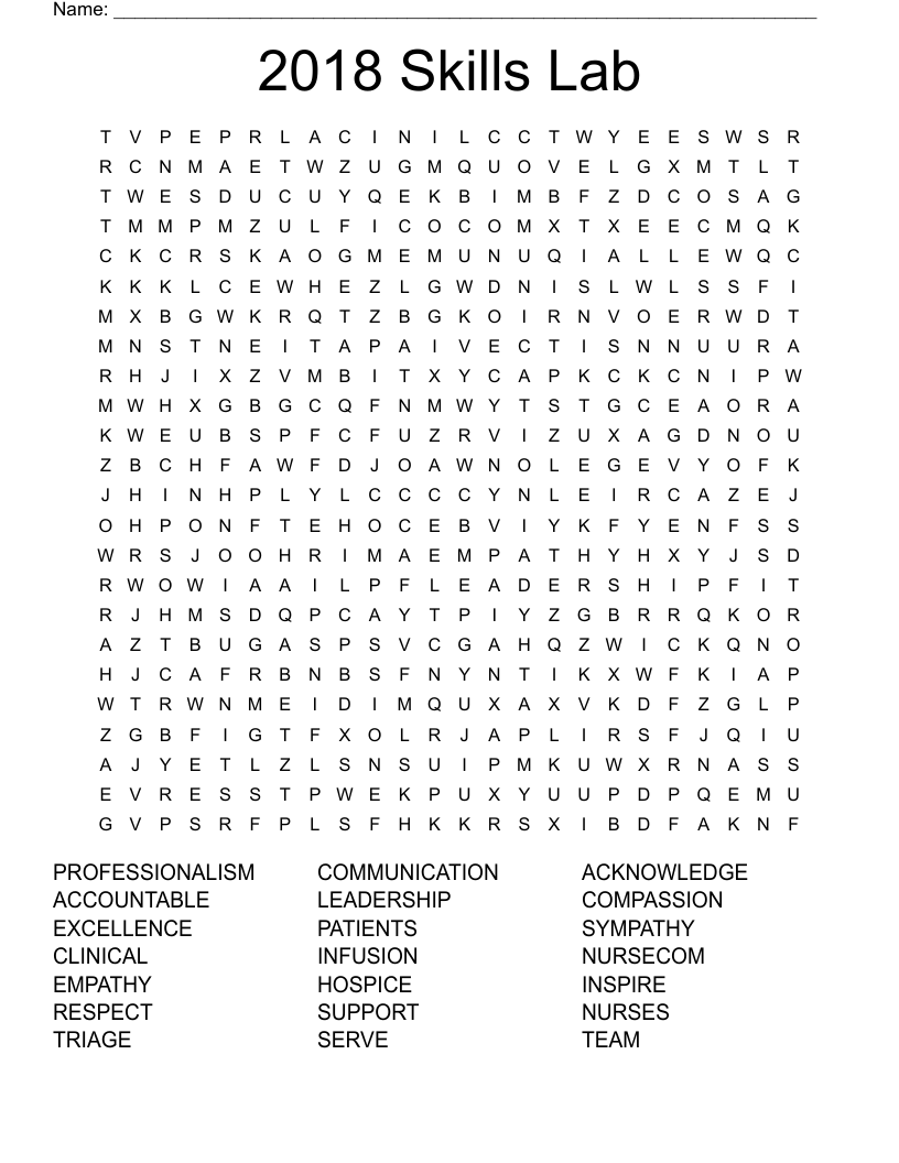 2018 Skills Lab Word Search - WordMint