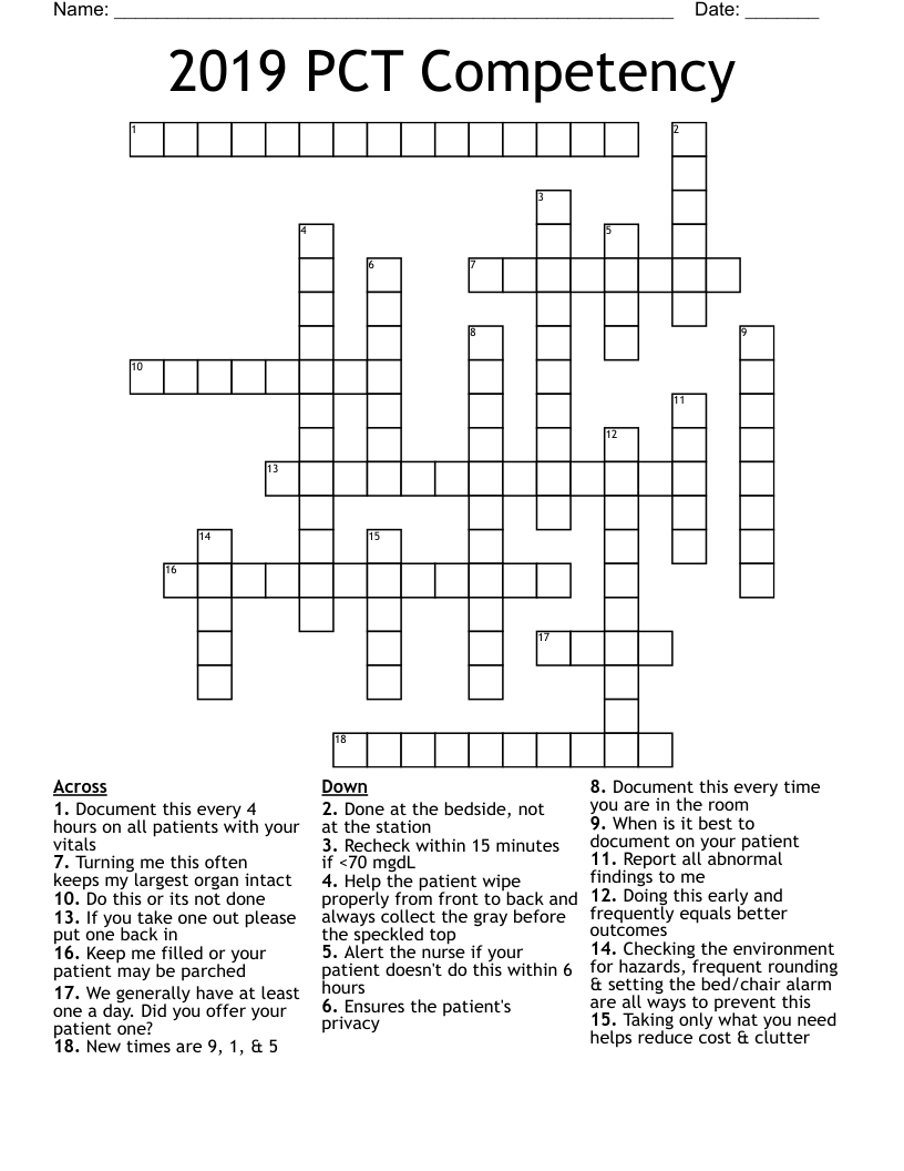 2019 PCT Competency Crossword - WordMint