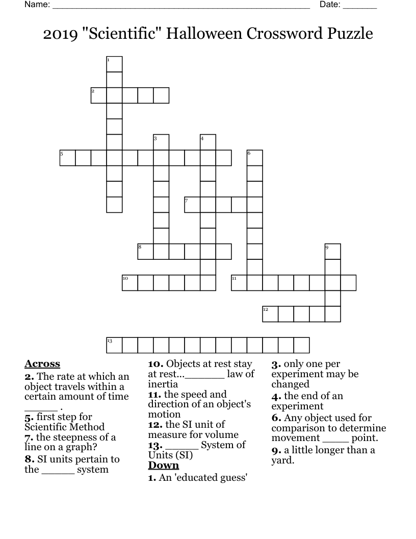 2019 "Scientific" Halloween Crossword Puzzle - WordMint