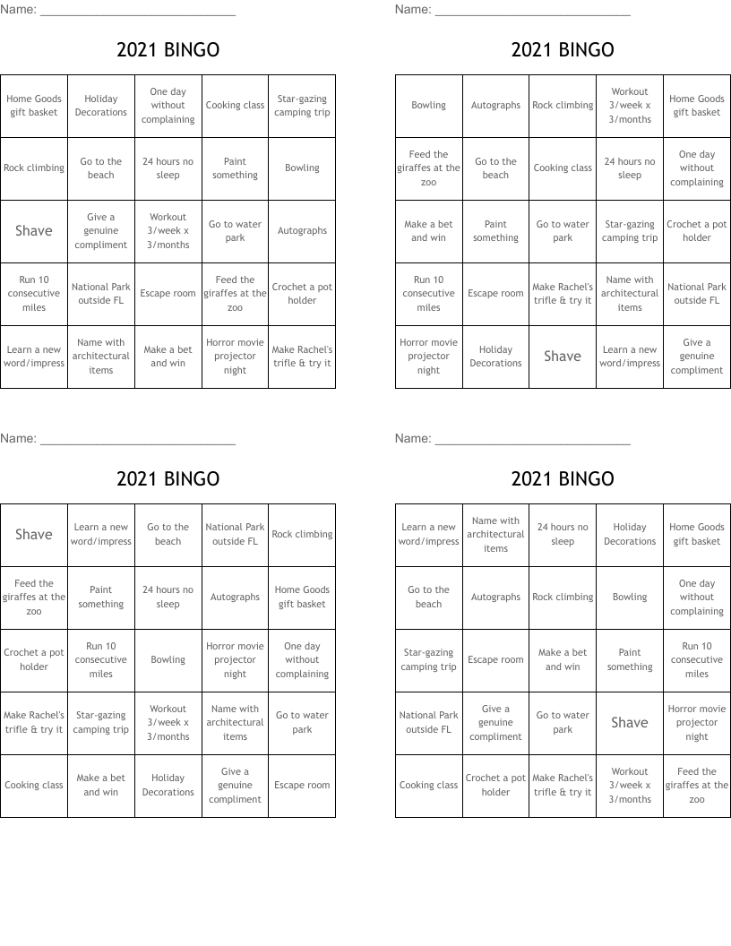 2021 BINGO - WordMint