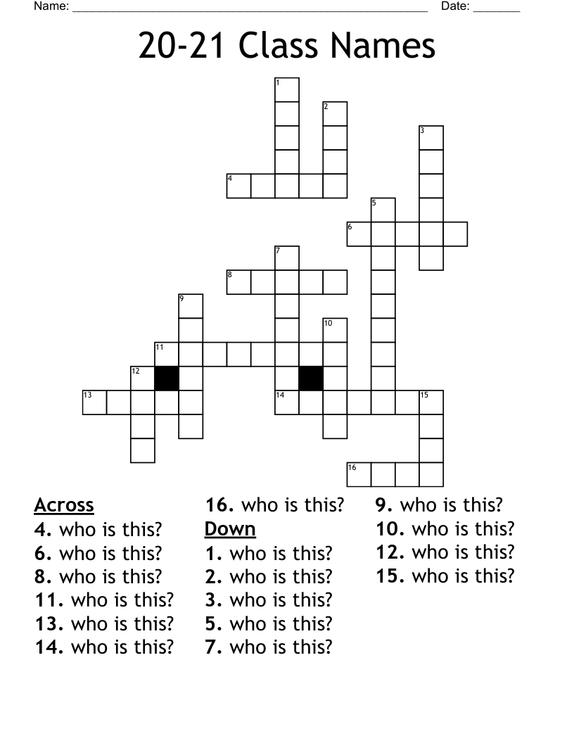 20-21 Class Names Crossword - WordMint