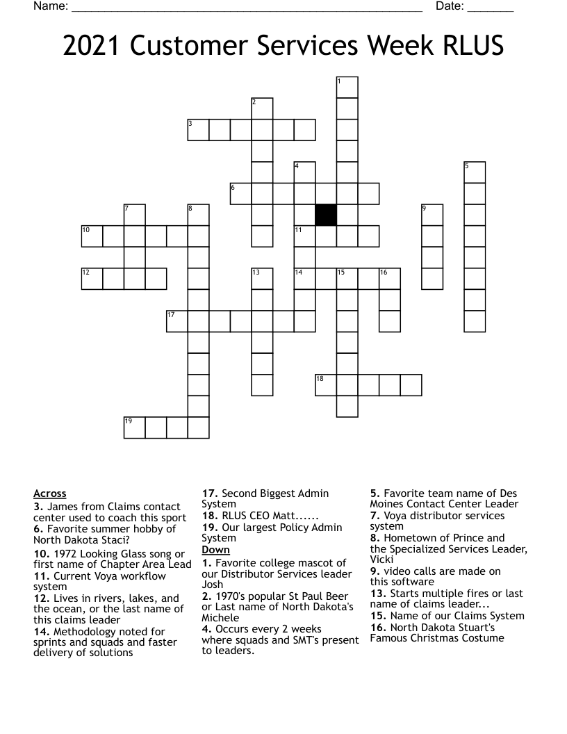2021 Customer Services Week RLUS Crossword - WordMint