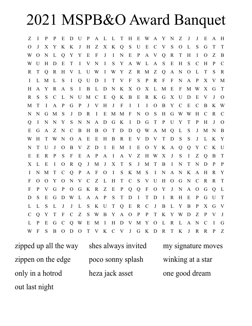 2021 MSPB&O Award Banquet Word Search - WordMint