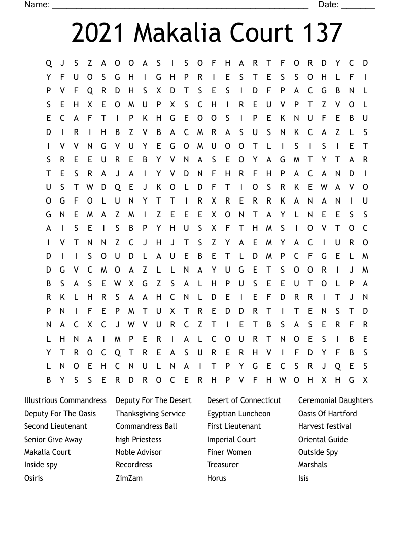 2021 Makalia Court 137 Word Search - WordMint