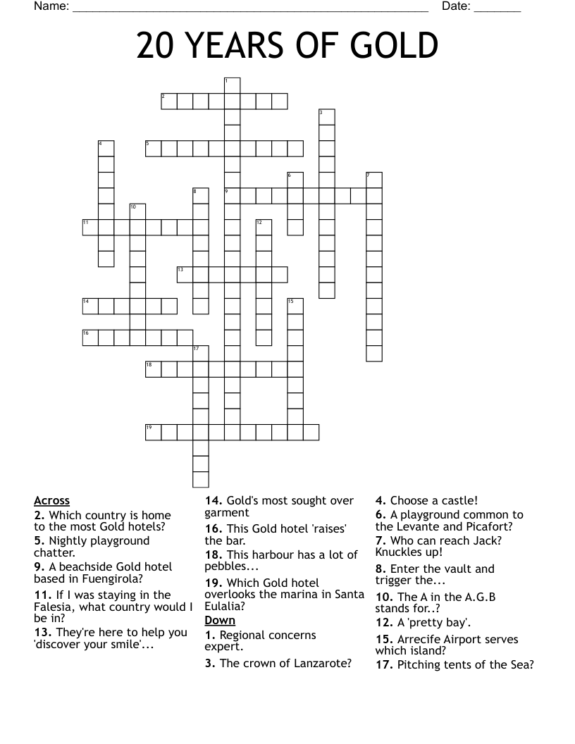 20 YEARS OF GOLD Crossword - WordMint